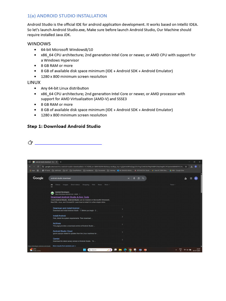 ANDROID STUDIO INSTALLATION | PDF | Android (Operating System) | 64 Bit ...