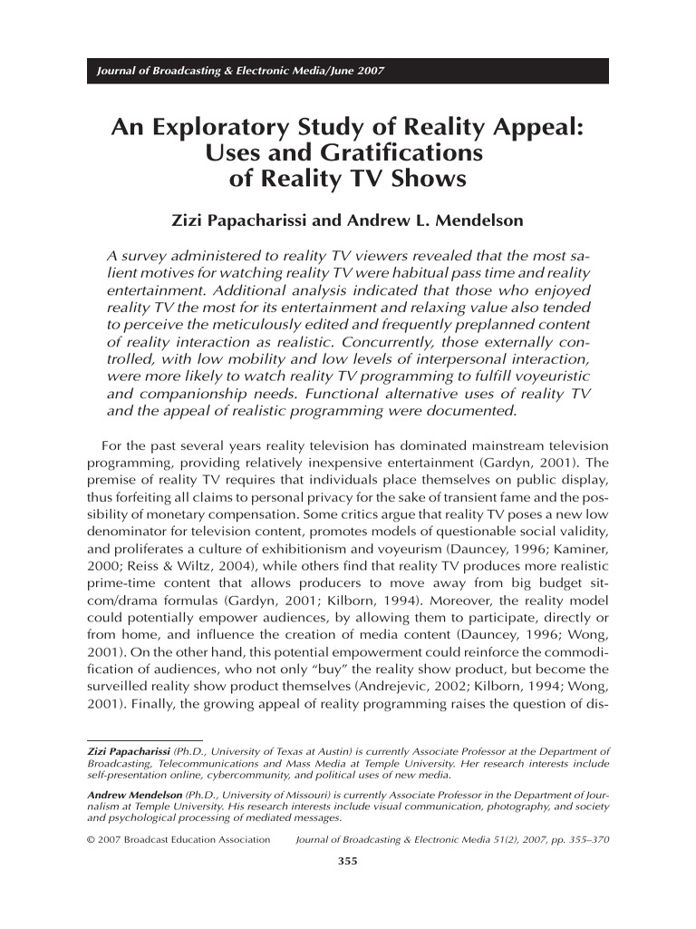 An Exploratory Study of Reality Appeal U | PDF