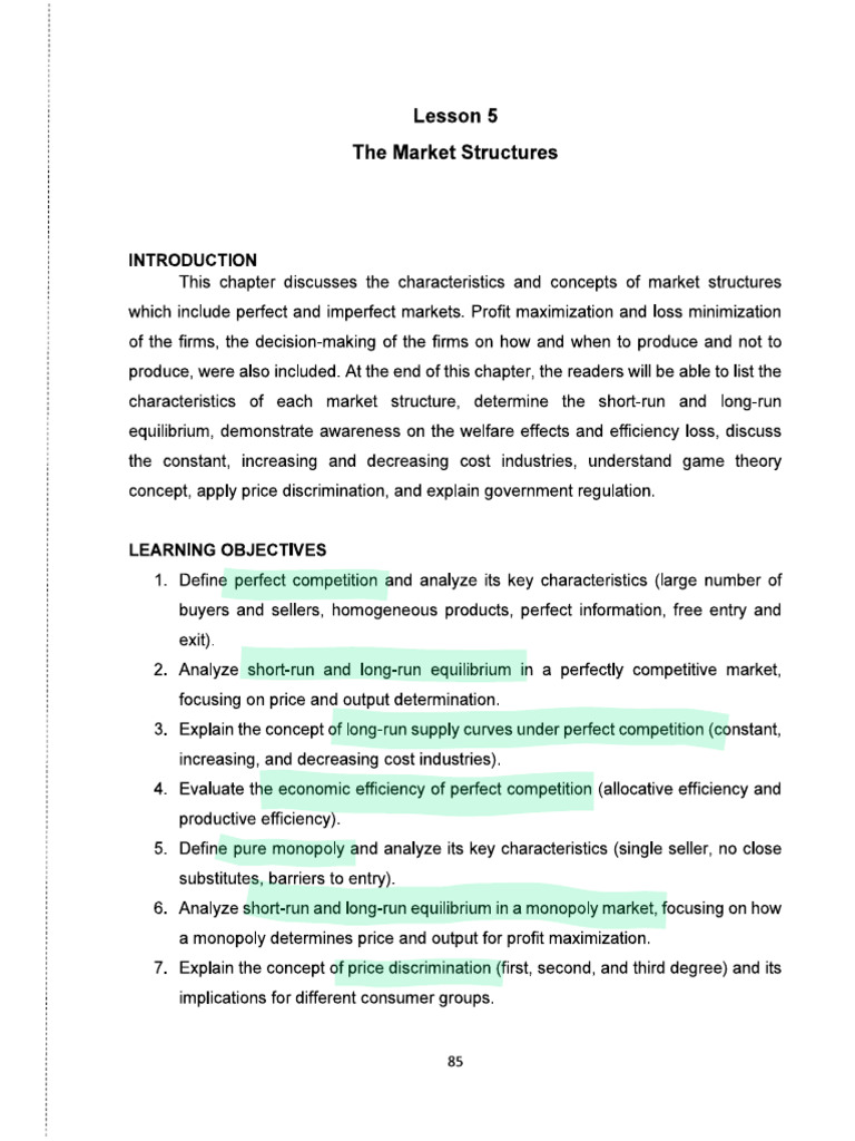 Microeconomics - Lesson 5 Market Structures | PDF