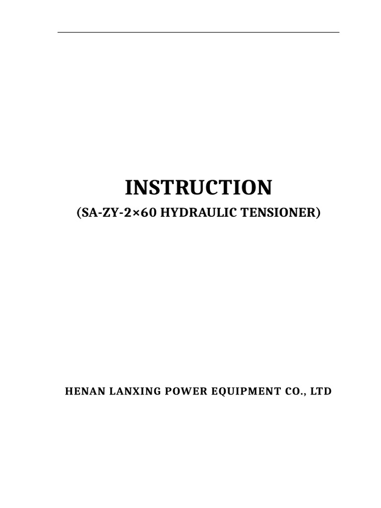Hydraulic Tensioner SA-ZY-2×60 Overview | PDF | Rope | Tension (Physics)