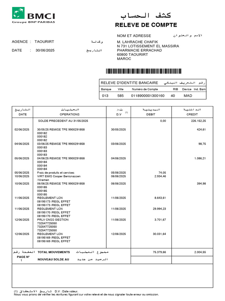 Relevé de compte bancaire détaillé | PDF | Argent | Services financiers