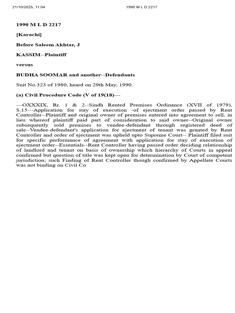 Ejectment Order Stay Application Case | PDF