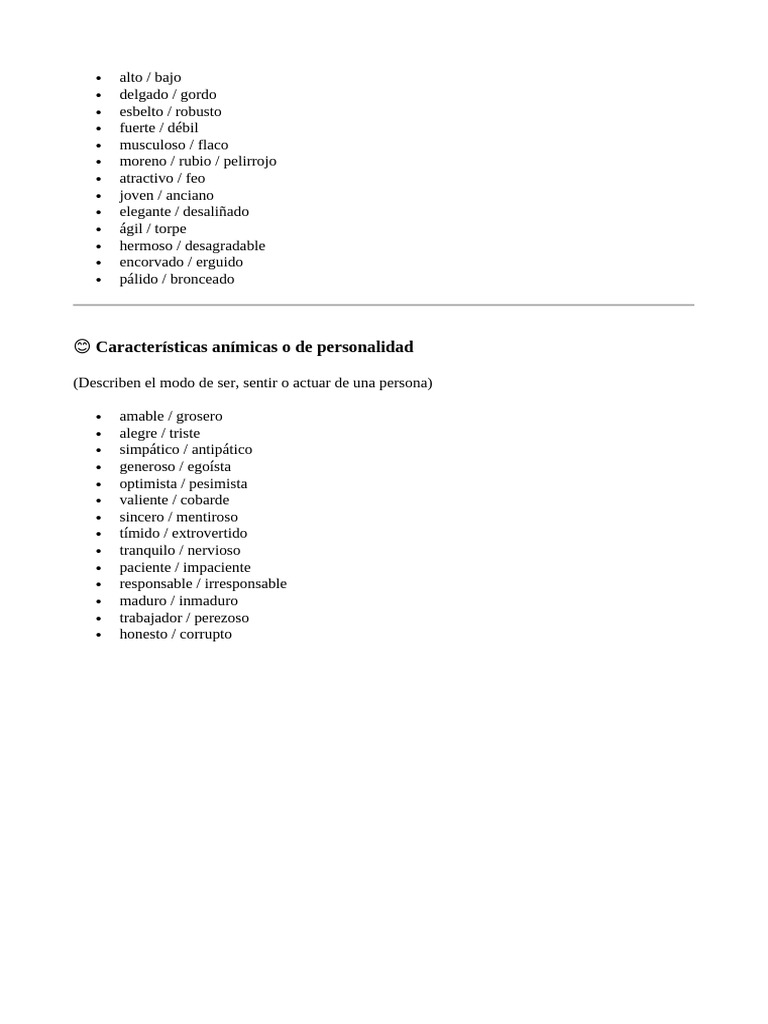 Adjetivos para Describir Personas | PDF