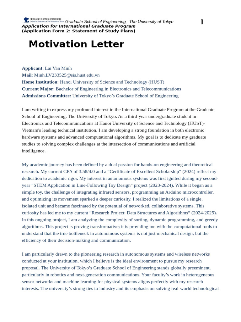 AF2_statement_of_study_plans (1) | PDF | Robot | Robotics