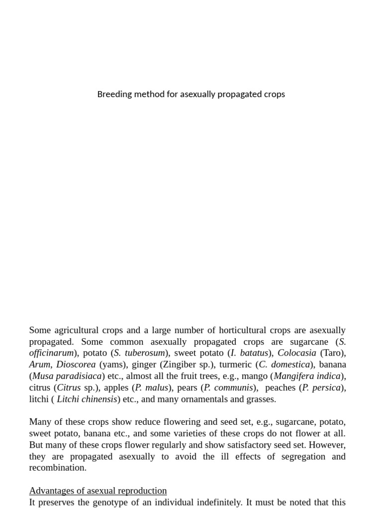 Asexual Crop Breeding Methods Explained | PDF