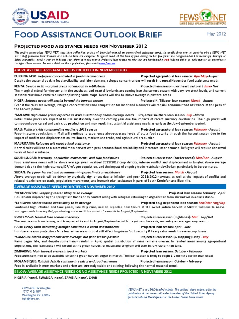 November 2012 Food Assistance Needs | PDF | Food Security | Rain