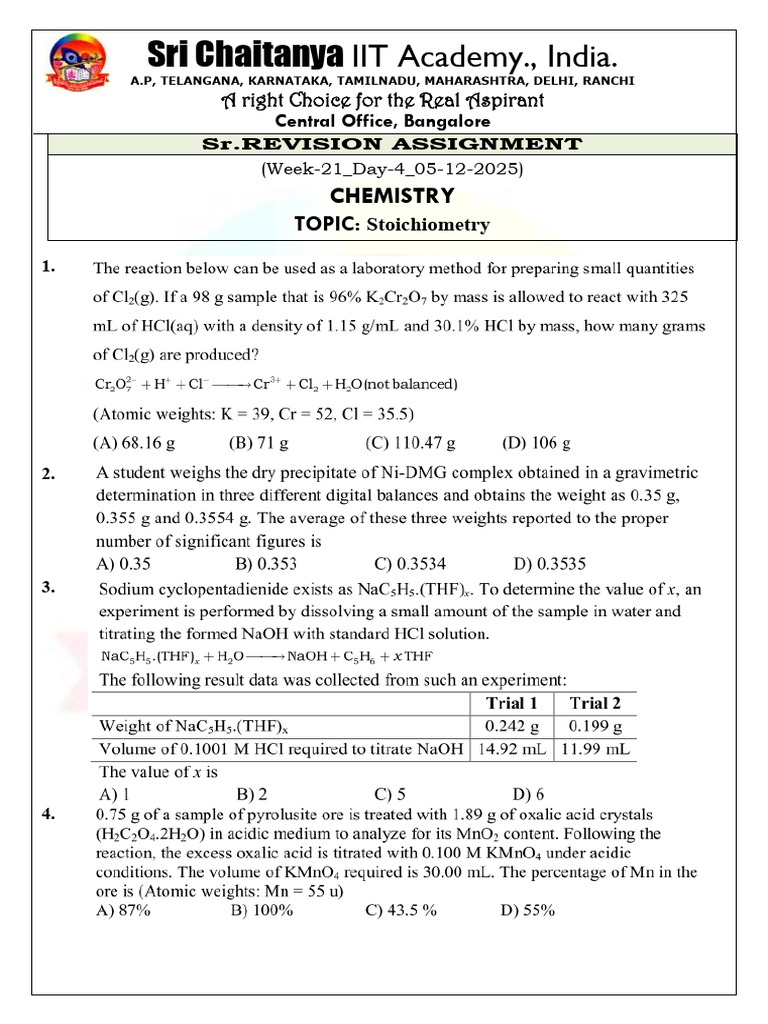 Stoichiometry Revision Assignment | PDF