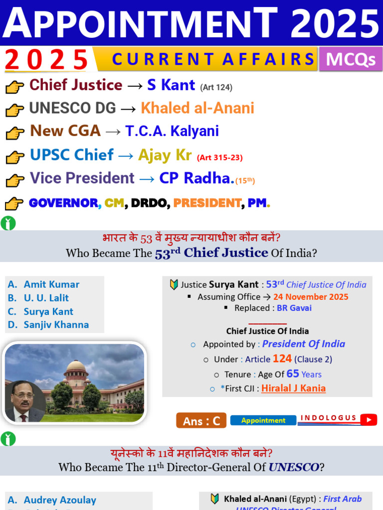 Key Appointments in India 2025 | PDF | Government Of India