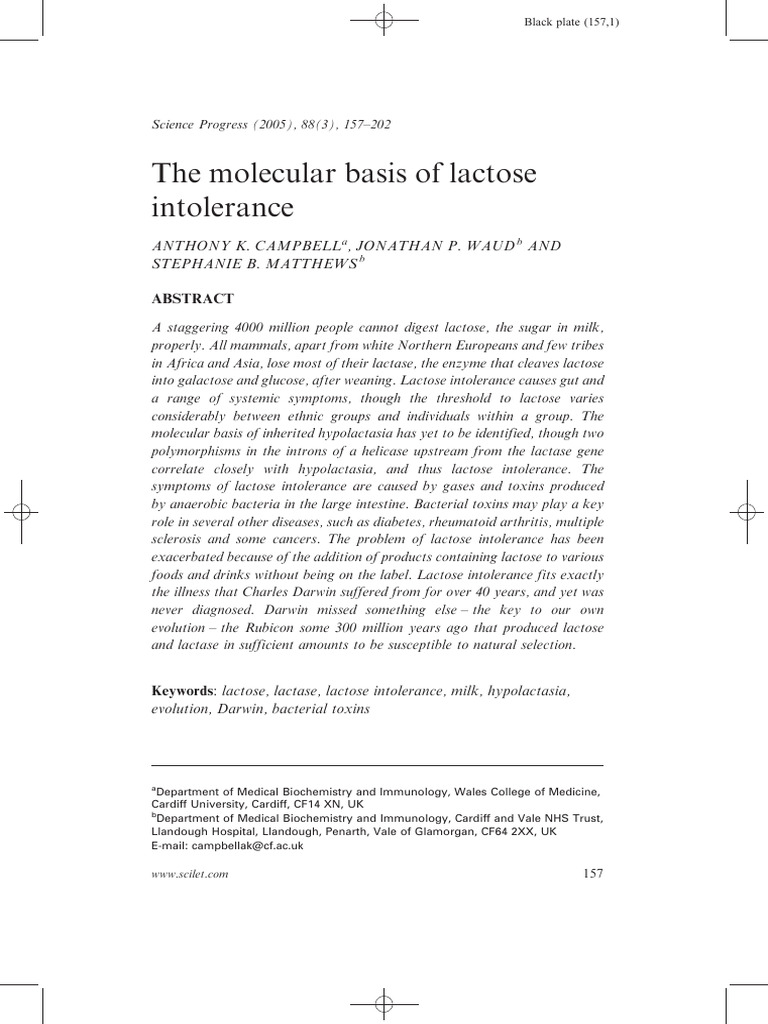 The Molecular Basis of Lactose Intolerance | PDF | Proteolysis ...