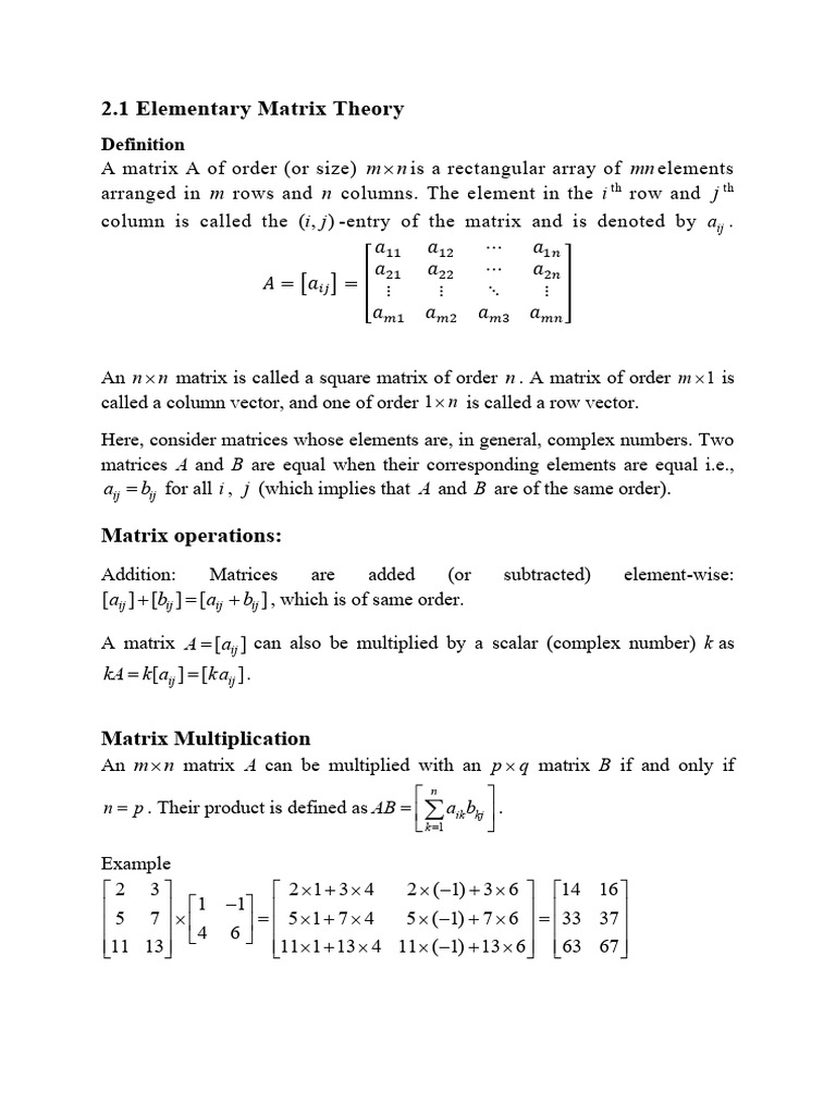 1.0 Elementary Matrix Theory | PDF | Matrix (Mathematics) | Determinant