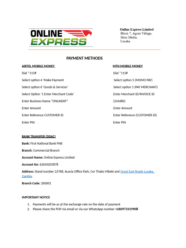 Payment Methods for Online Express | PDF