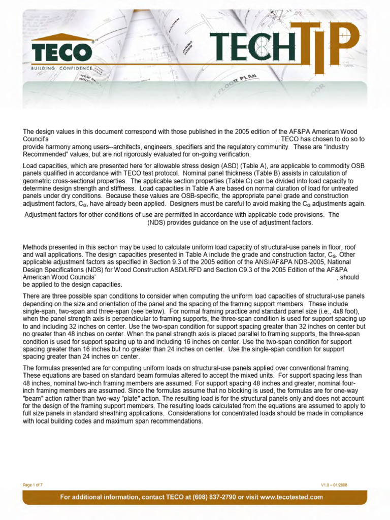 Osb Load Chart and Design Formulas | PDF | Bending | Framing (Construction)