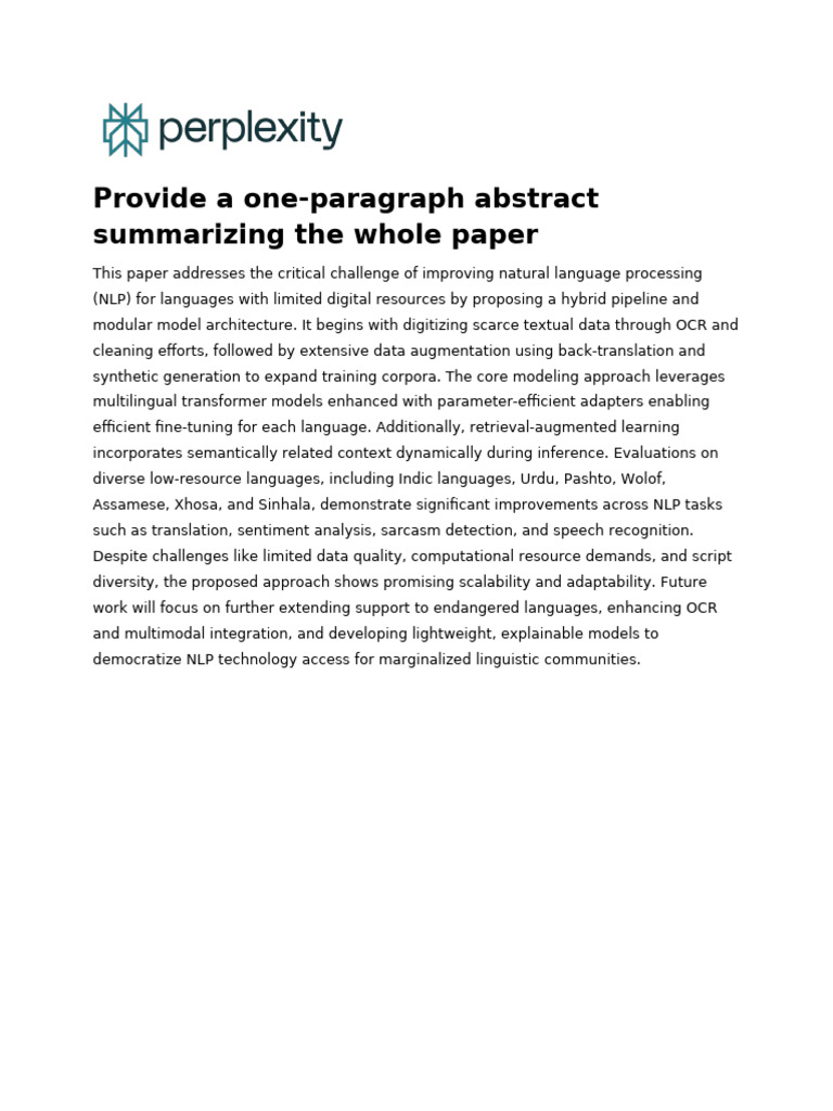 Provide A One-Paragraph Abstract Summarizing The W | PDF