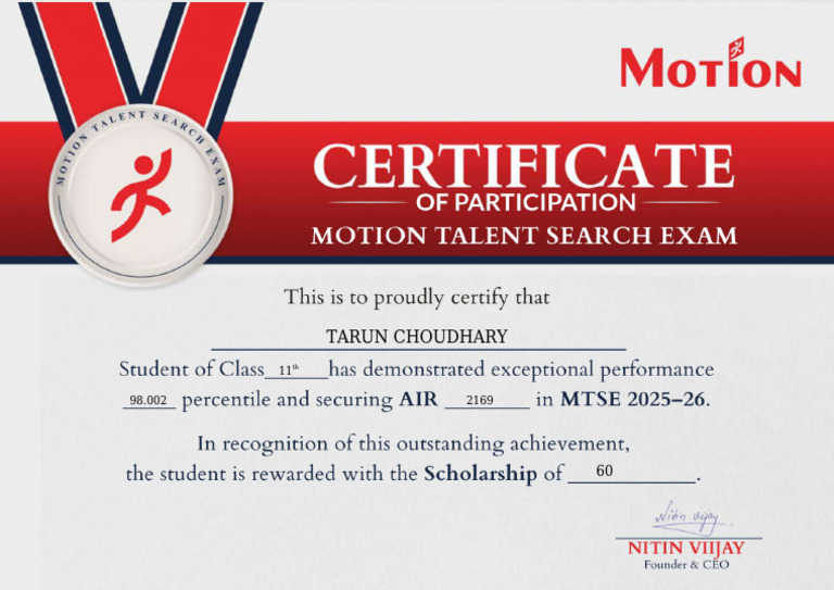 Tarun Choudhary Mtse Certificate | PDF