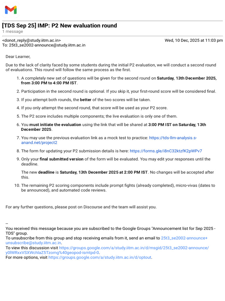 Gmail - (TDS Sep 25) IMP - P2 New Evaluation Round | PDF