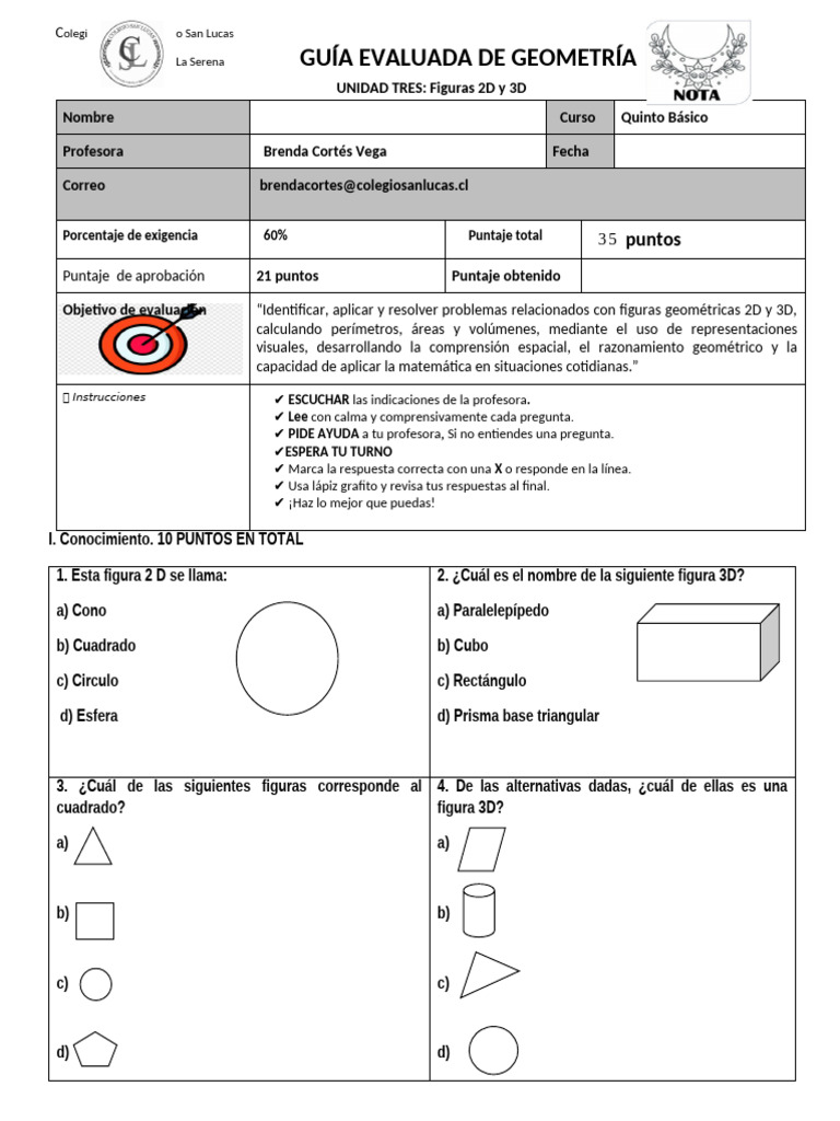 UNIDAD 3 PARTE 2 EVALUACION QUINTO FIGURAS 2D Y 3Dn, M .N .M | PDF ...