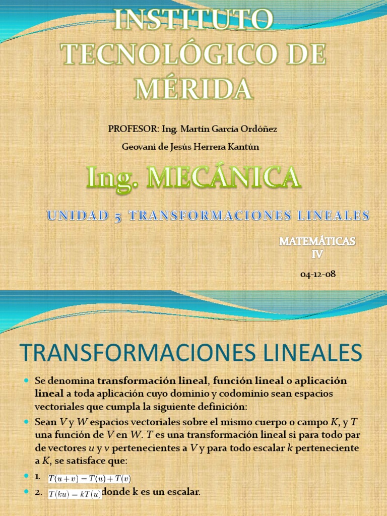 UNIDAD 5 Transformaciones Lineales | PDF | Mapa lineal | Espacio vectorial