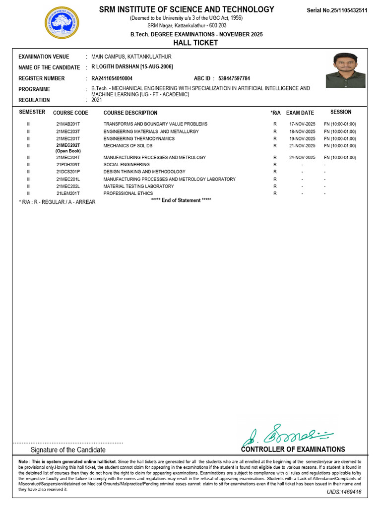 SRM B.Tech Mechanical Engineering Exam Guide | PDF | Books | Engineering