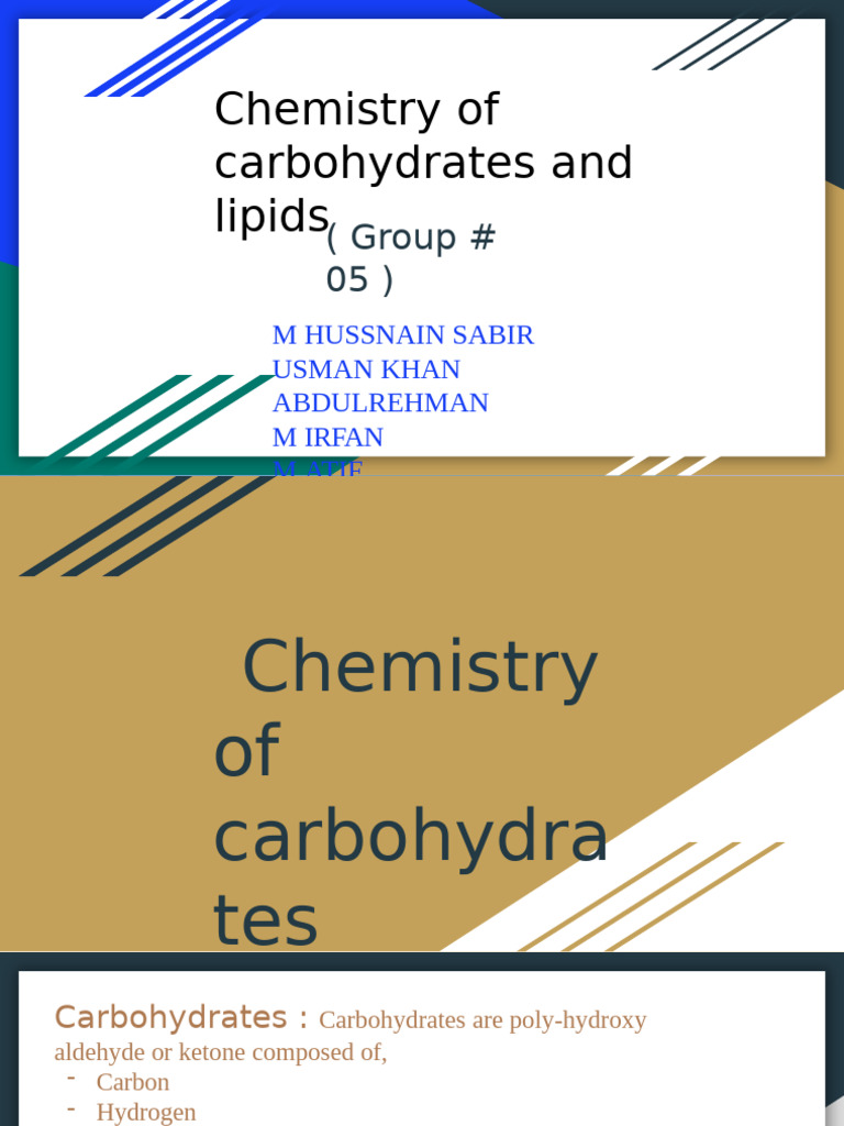 Carbohydrates and Lipids Chemistry Overview | PDF | Carbohydrates | Lipid
