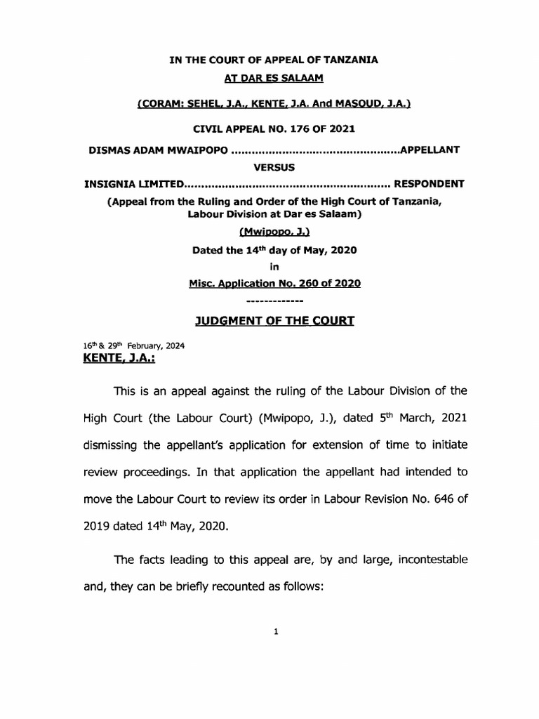 Dismas Adam Mwaipopo Vs Insignia Limited (Civil Appeal No 176 of 2021 ...