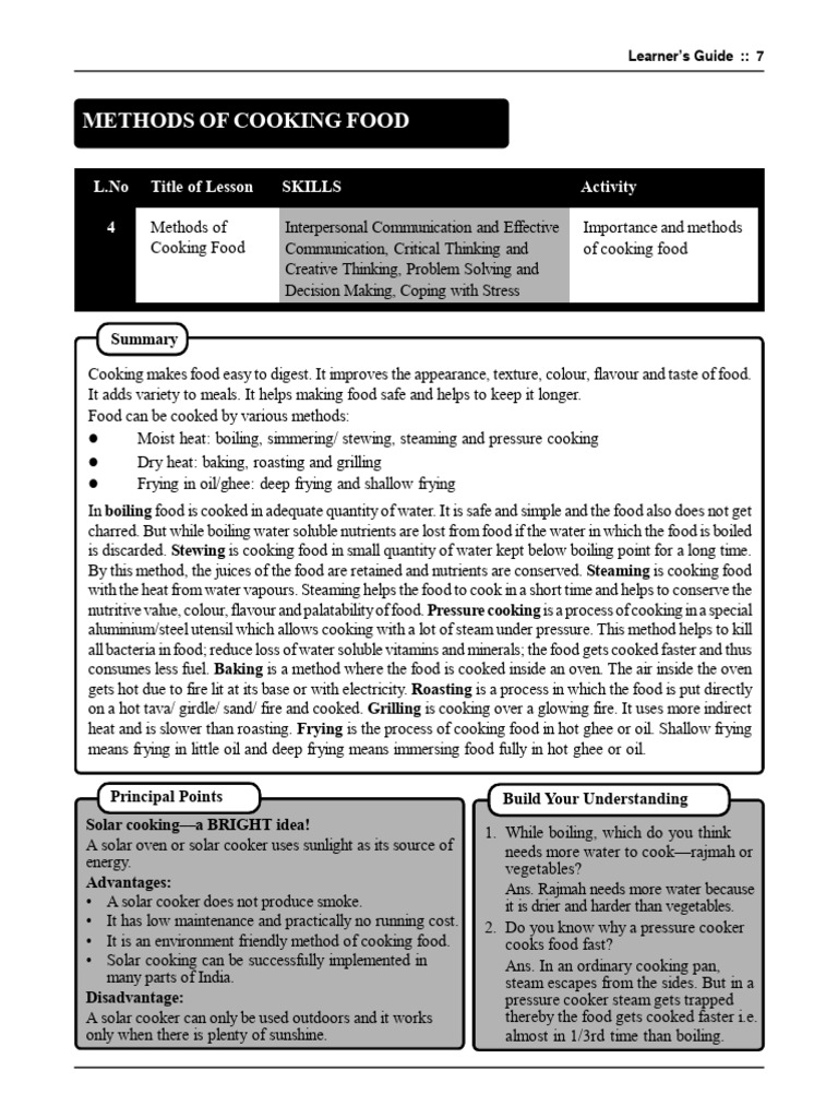 Methods of Cooking Food Explained | PDF | Cooking | Foods