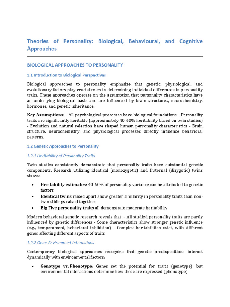 Biological and Behavioral Theories of Personality | PDF | Classical ...