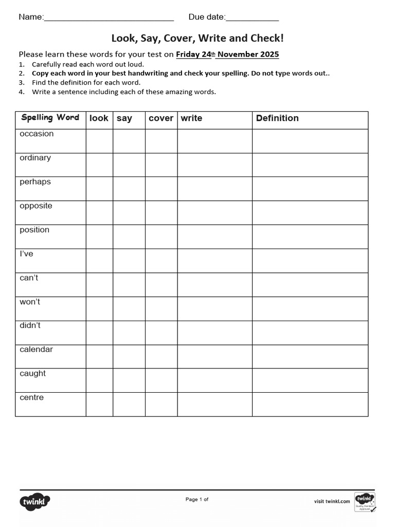 Spelling Test Preparation Guide | PDF