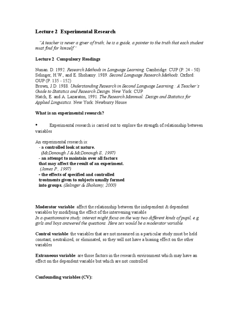 Lecture 2 Experimental Research | PDF | Experiment | Standard Deviation