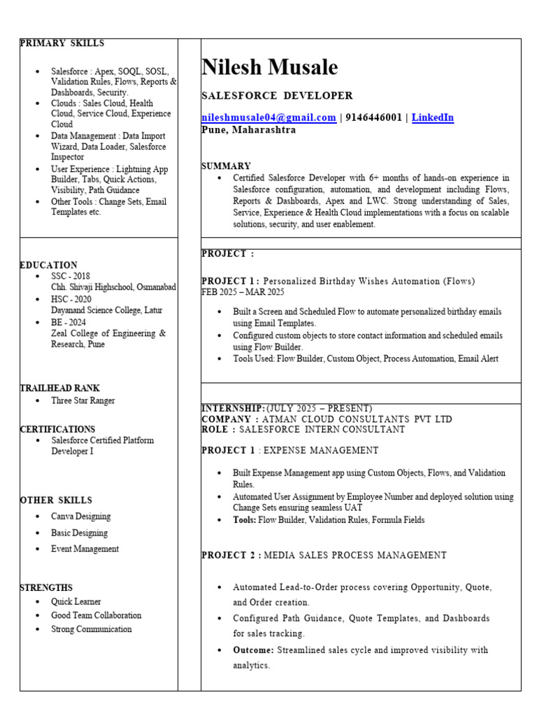 Nilesh Musale Resume | PDF | Cloud Computing | Information Science