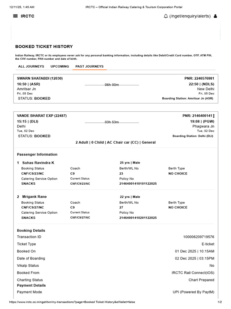IRCTC Booked Ticket History Overview | PDF | Financial Technology ...