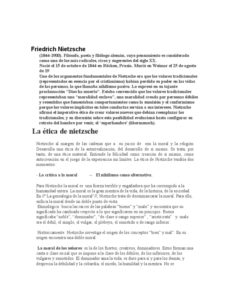 La Etica de Nietzsche | PDF | Friedrich Nietzsche | Moralidad