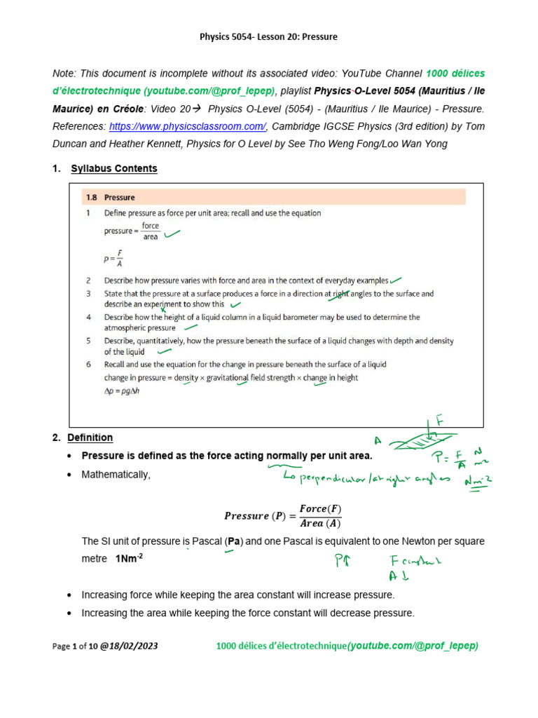 Understanding Pressure in Physics 5054 | PDF | Pressure | Atmospheric ...