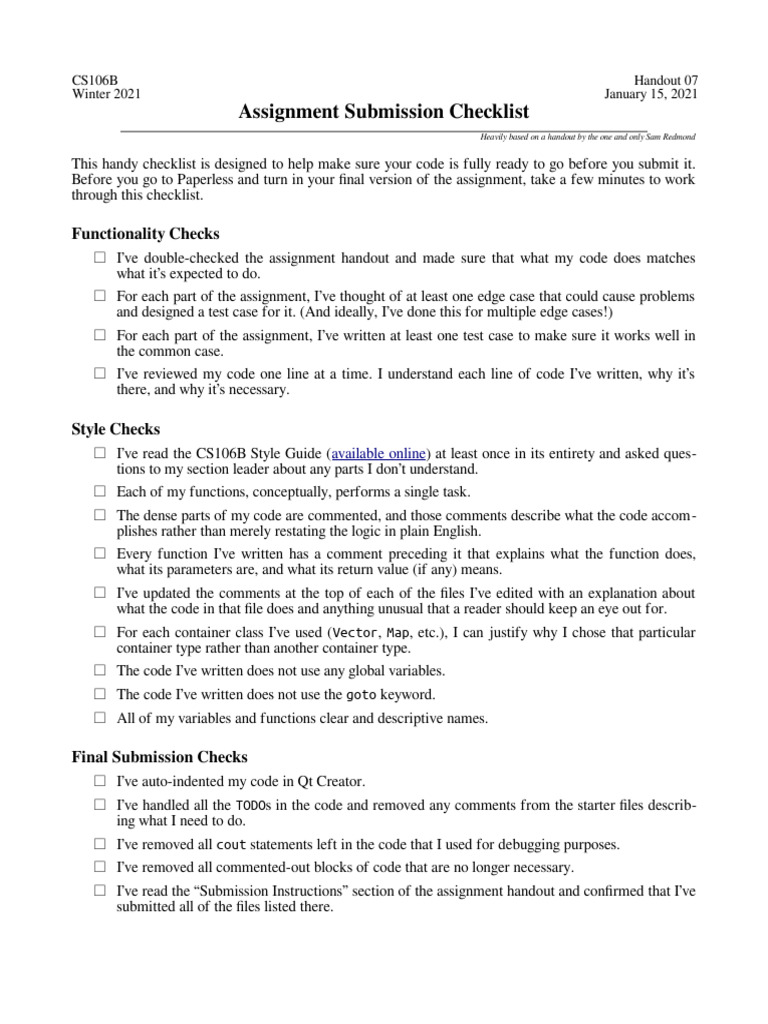 070 Assignment Submission Checklist | PDF | Computer Science | Computer ...