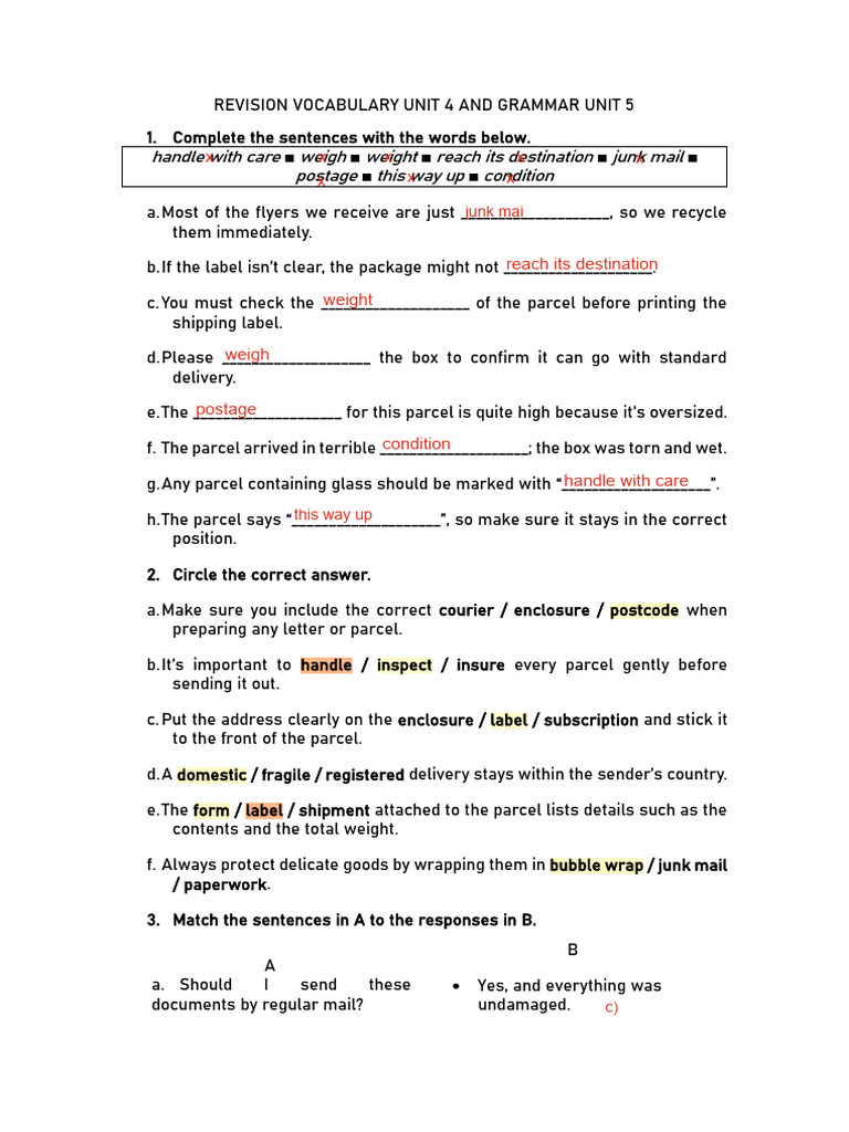 Vocabulary and Grammar Revision Guide | PDF | Mail | Linguistics