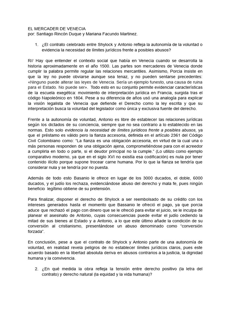 Autonomía y límites en El Mercader de Venecia | PDF | El mercader de ...
