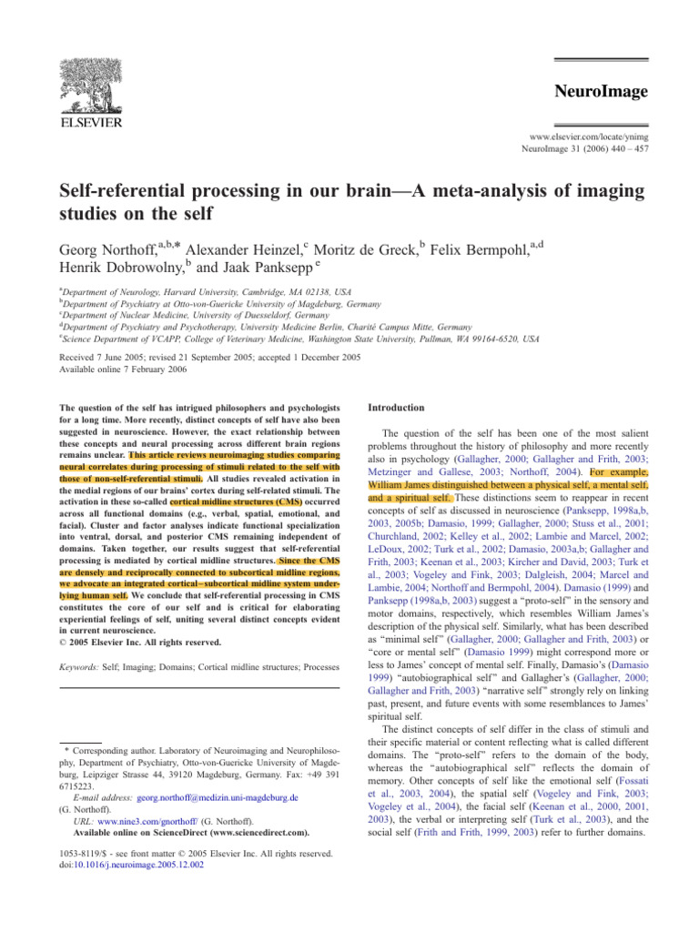 Self-Referential Processing in Our Brain-A Meta-Analysis of Imaging ...