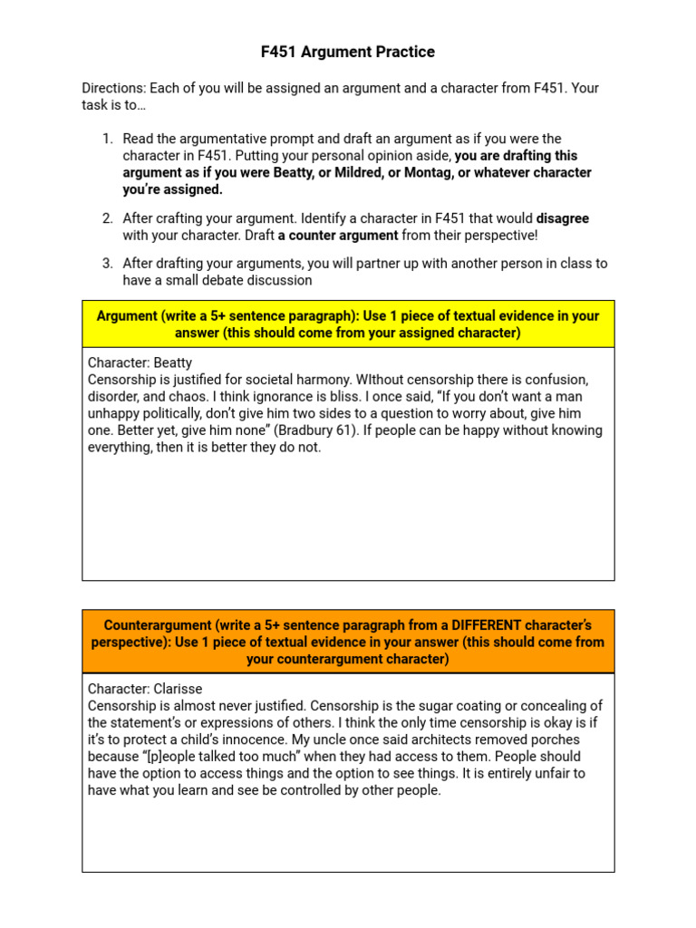 F451 Argument Practice | PDF