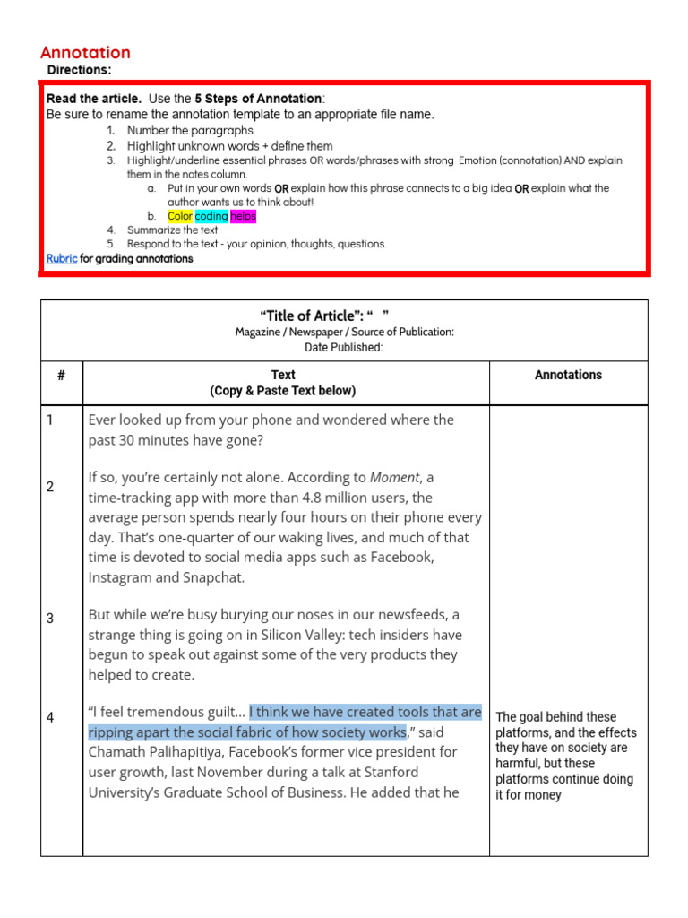 Annotation Template | PDF | Facebook | Social Media