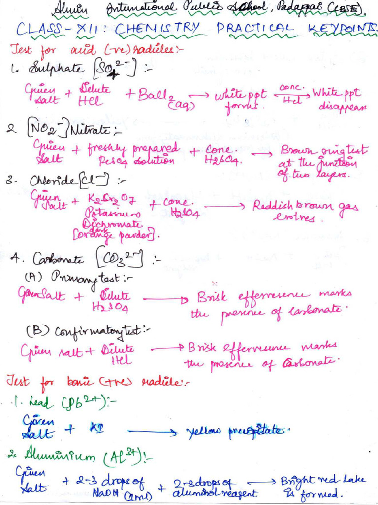Class Xii Chemistry Practicals Key 2025-2026 | PDF