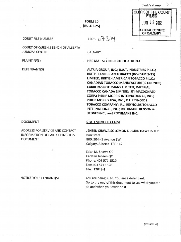 Alberta Government Statement of Claim | PDF