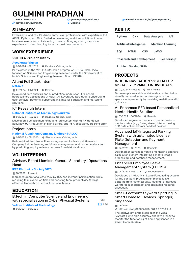 Gul Mini Pradhan Resume | PDF | Artificial Intelligence | Intelligence ...