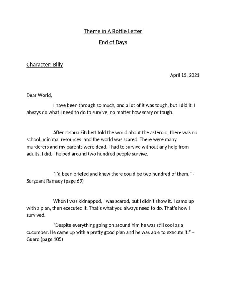 Theme in a Bottle Letter | PDF