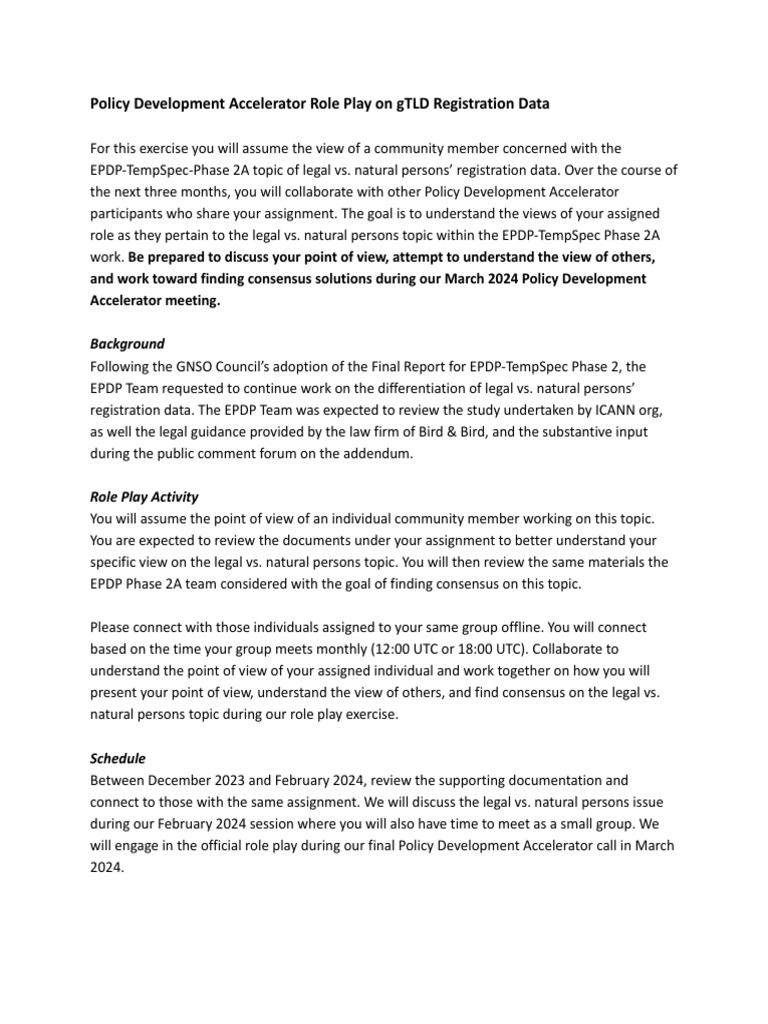 Policy Development Accelerator Role Play On GTLD Registration Data | PDF | Internet Architecture ...