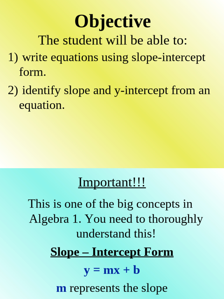 Algebra 1 Lesson 6.2 Slope-Intercept Form 3 | PDF