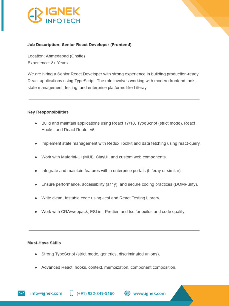 React Js Developer - JD | PDF