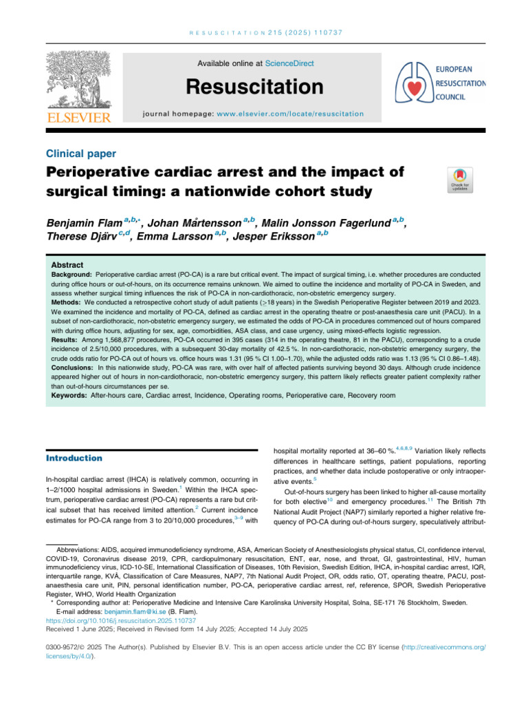 Perioperative Cardiac Arrest Study | PDF | Cohort Study | Comorbidity