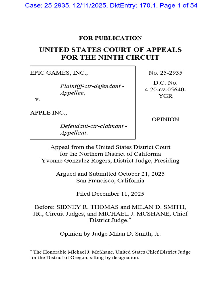 Epic V Apple - 9th Circuit Court of Appeals Order | PDF | Injunction ...