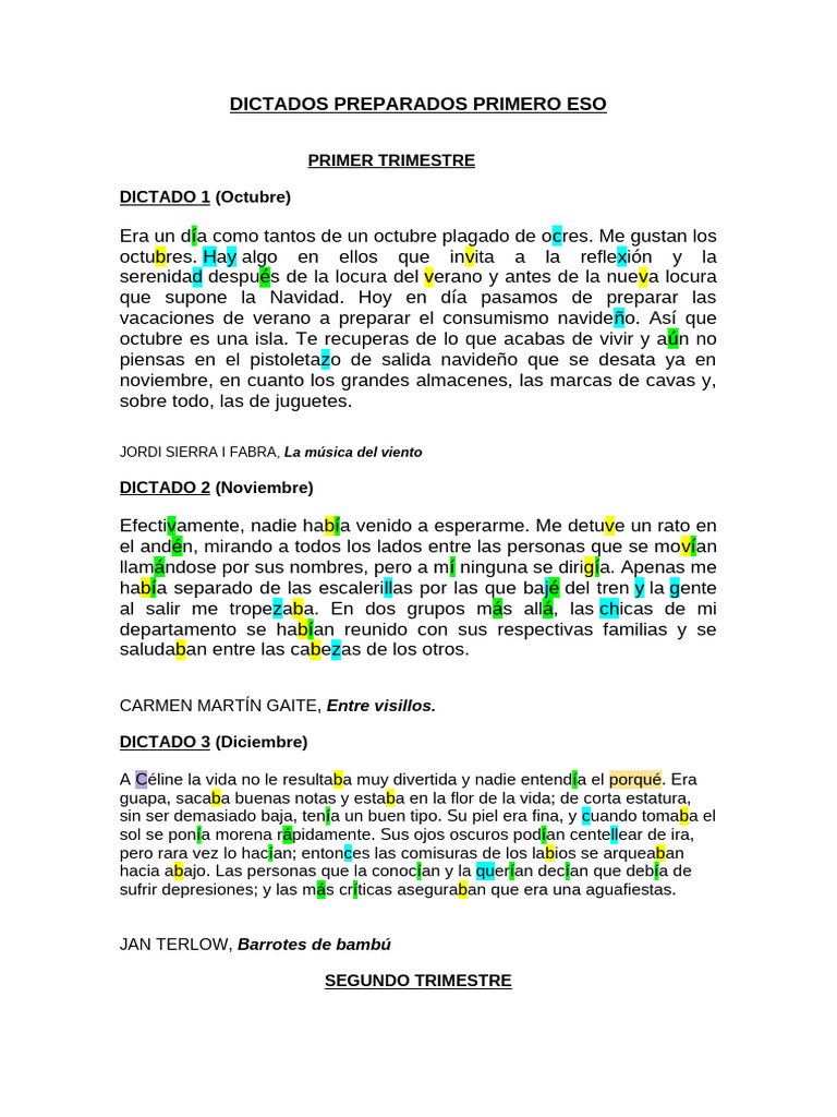 Dictados para Primero de ESO | PDF