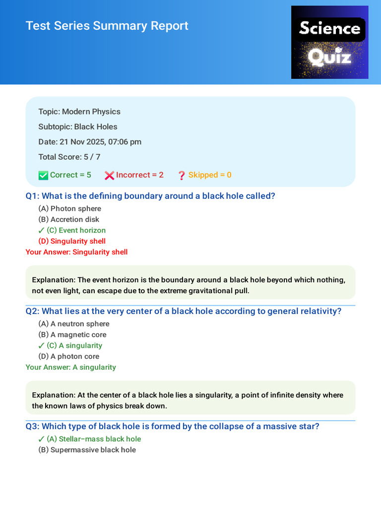 TestSummary_1763751963743 | PDF | Black Hole | General Relativity