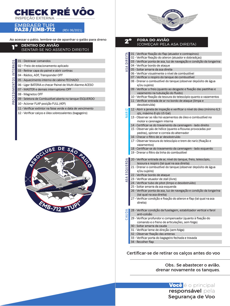 Checklist de Pré-Voo para Embraer Tupi | PDF | Aviação | Aeronave